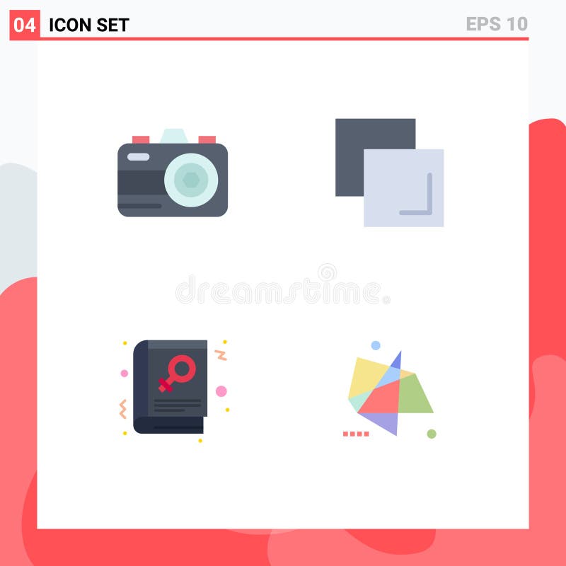 Set of 4 Vector Flat Icons on Grid for Camera, Sign, Copy, Book ...