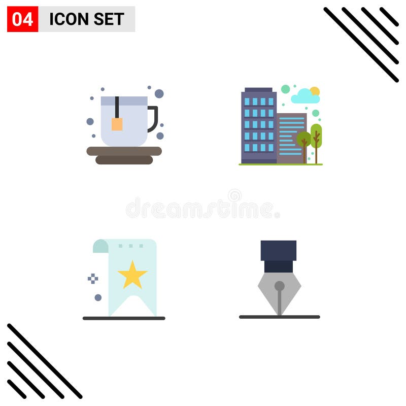 Group of 4 Flat Icons Signs and Symbols for Cup, Quality, Building ...