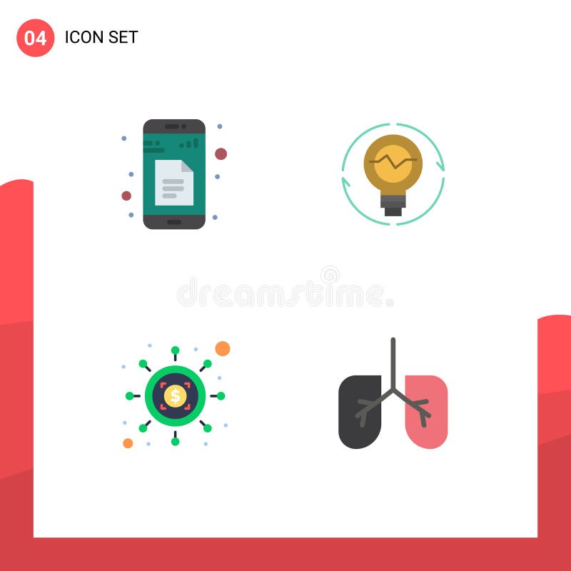 Set of 4 Vector Flat Icons on Grid for Data, Light, App, Generation ...