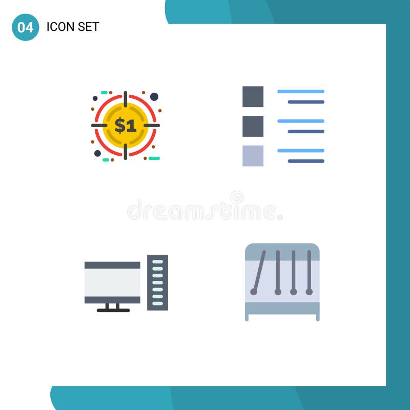 Set of 4 Vector Flat Icons on Grid for Discount, Computer, Target, List ...