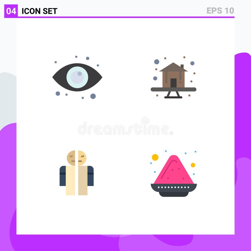 Set of 4 Vector Flat Icons on Grid for Eye, Broken, Web, House, Human ...