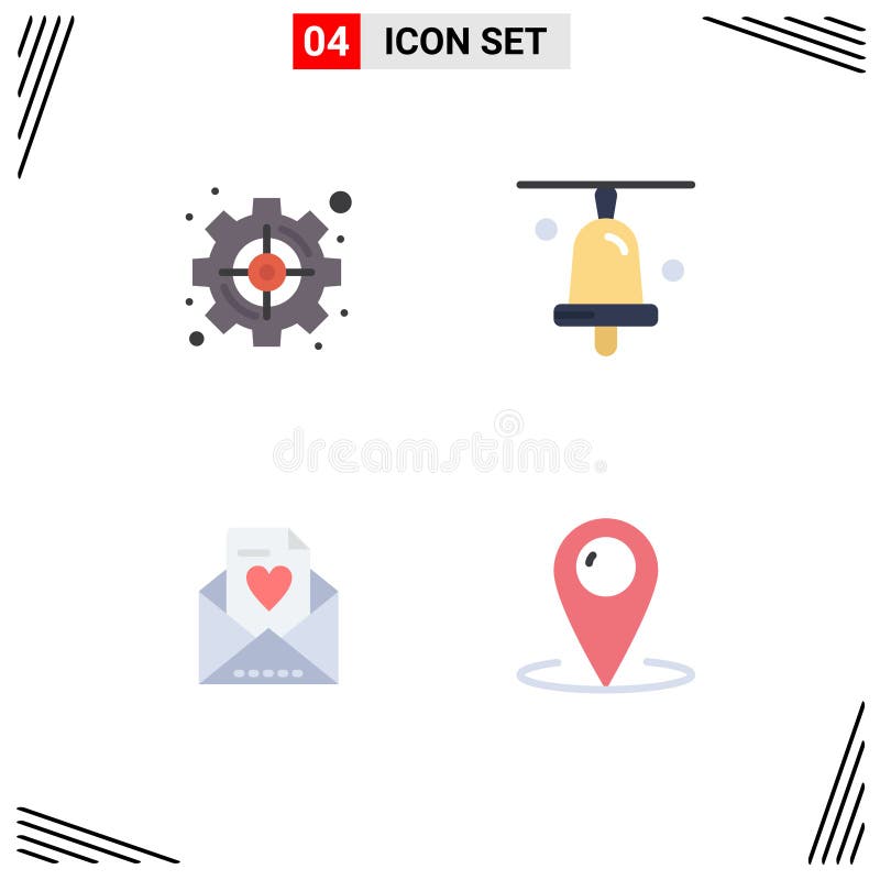 Set of 4 Vector Flat Icons on Grid for Goal, Love, Strategic, Education ...