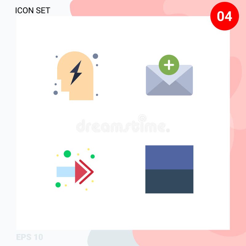 Set of 4 Vector Flat Icons on Grid for Head, Right, Power, Mail ...