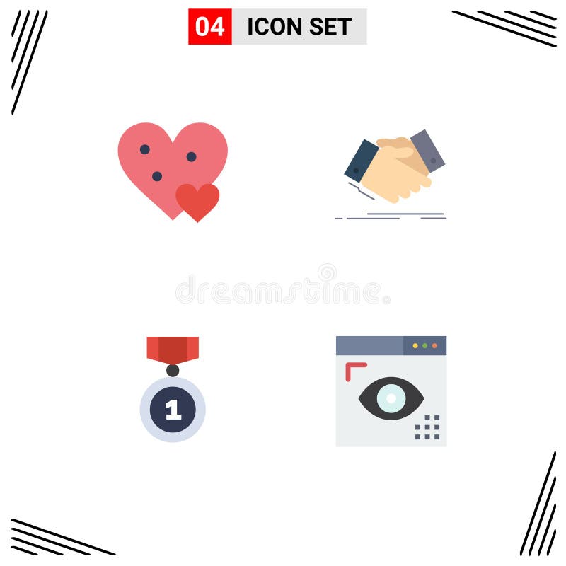 Set of 4 Vector Flat Icons on Grid for Heart, Business, Gift, Hand ...