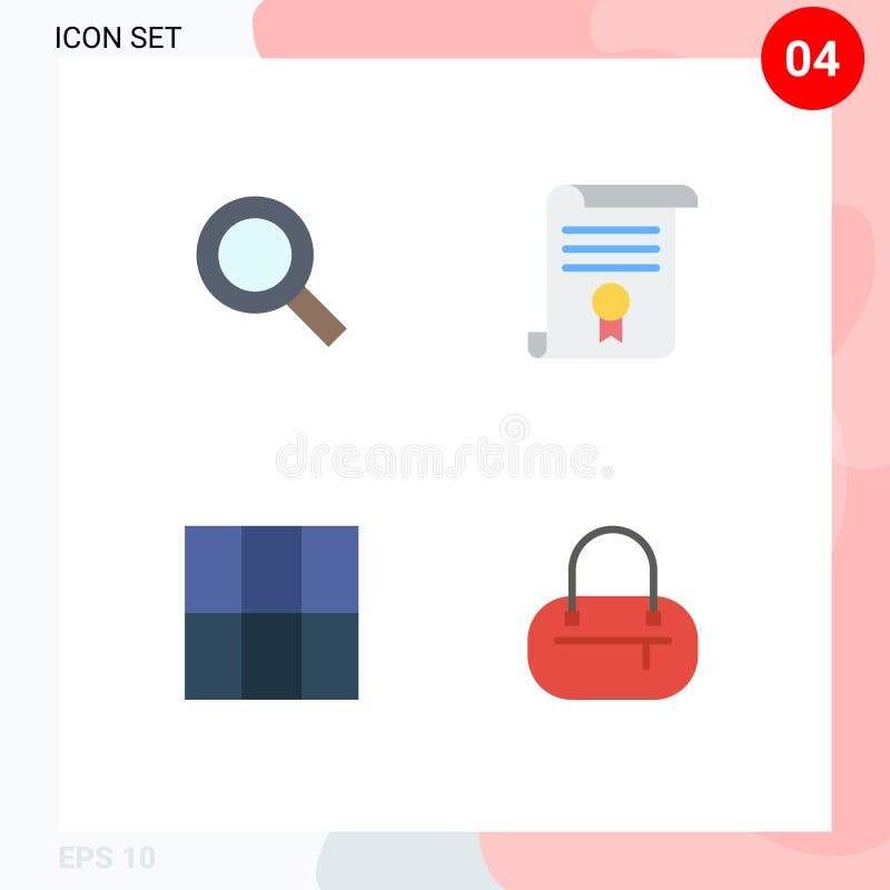 Modern Set of 4 Flat Icons and Symbols Such As Magnifier, Grid, Find ...
