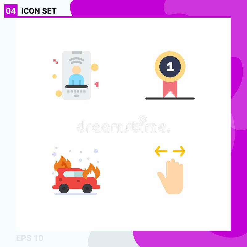 Set of 4 Vector Flat Icons on Grid for Mobile, Fire, Phone, St, Hand ...