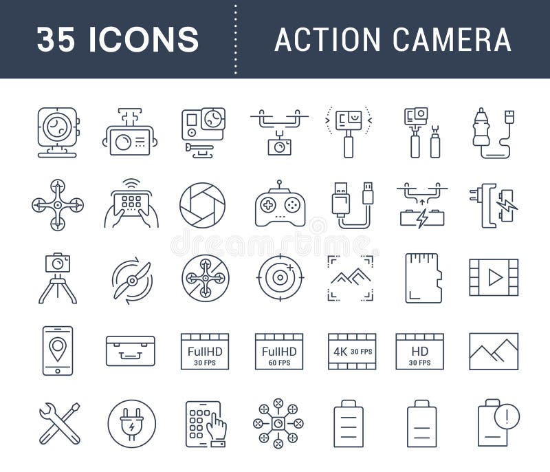 Set Vector Flat Line Icons Action Camera Stock Illustration ...