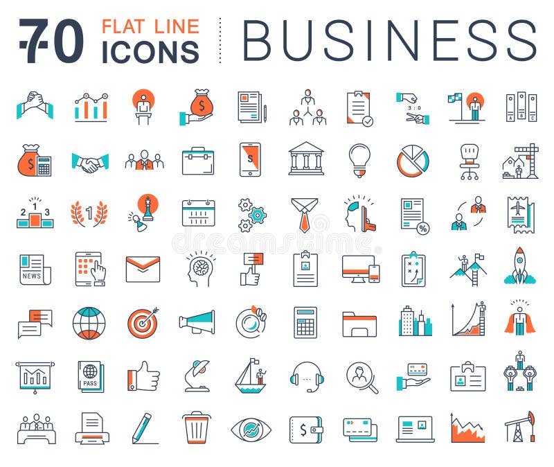 Set Vector Flat Line Icons Business Stock Illustration - Illustration ...