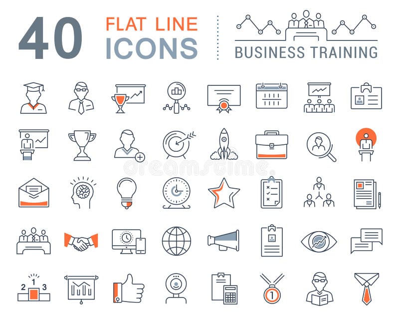 Set Vector Flat Line Icons Business Training Stock Illustration ...
