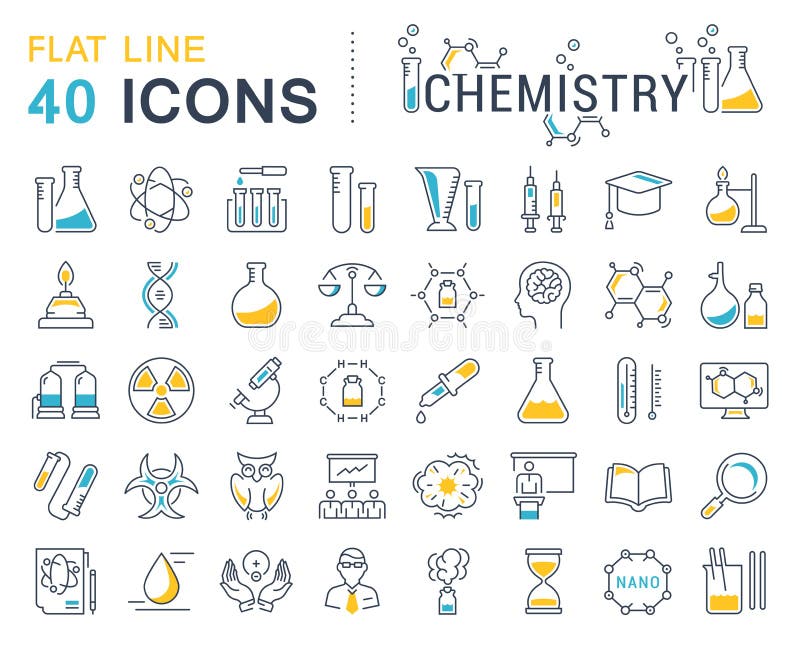 Set Vector Flat Line Icons Chemistry Stock Illustration - Illustration ...