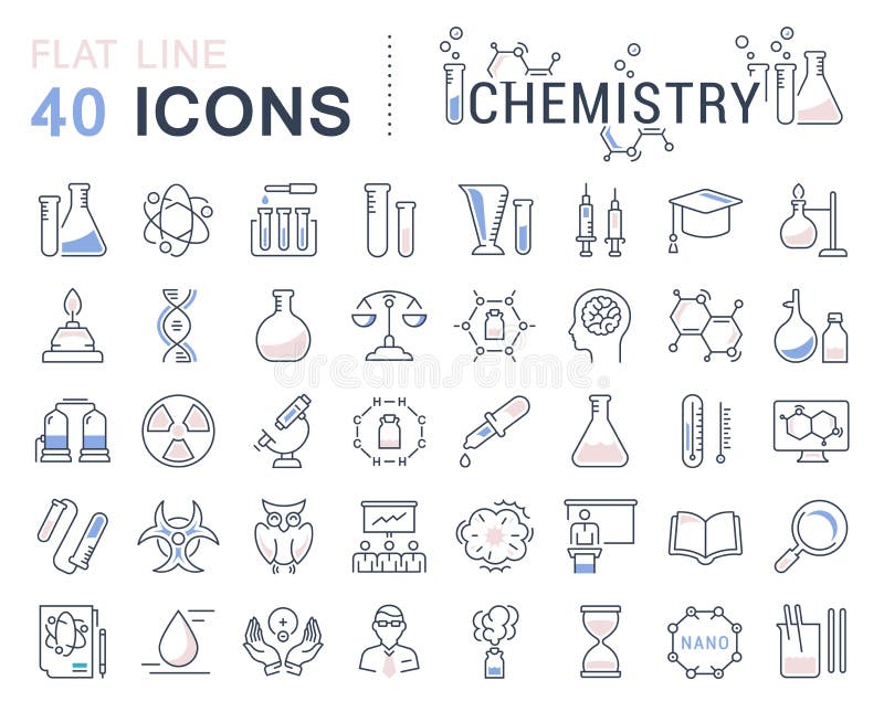 Set Vector Flat Line Icons Chemistry Stock Illustration - Illustration ...
