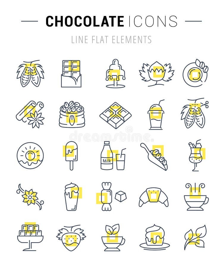 Set Vector Flat Line Icons Chocolate Stock Illustration - Illustration ...