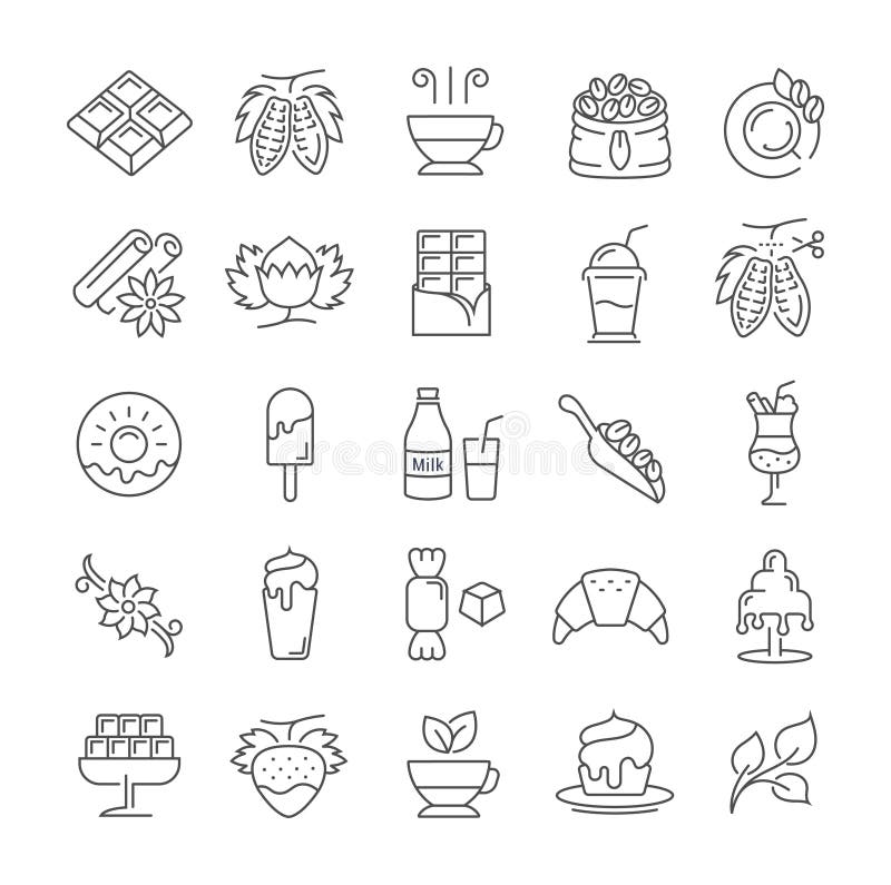 Set Vector Flat Line Icons Chocolate Stock Illustration - Illustration ...