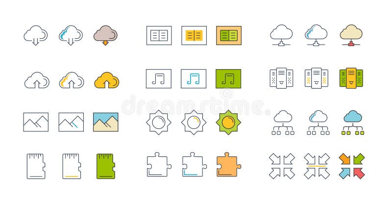 Set Vector Flat Line Icons Cloud Service Stock Illustration ...