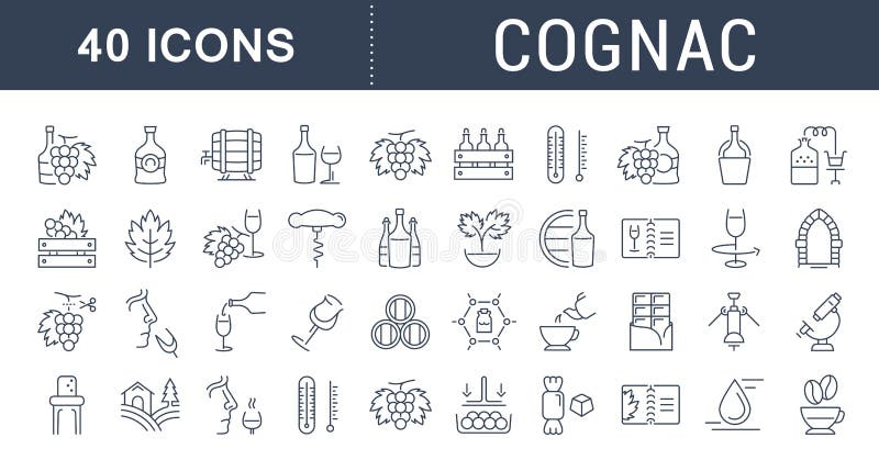 Set Vector Flat Line Icons Cognac Stock Illustration - Illustration of ...