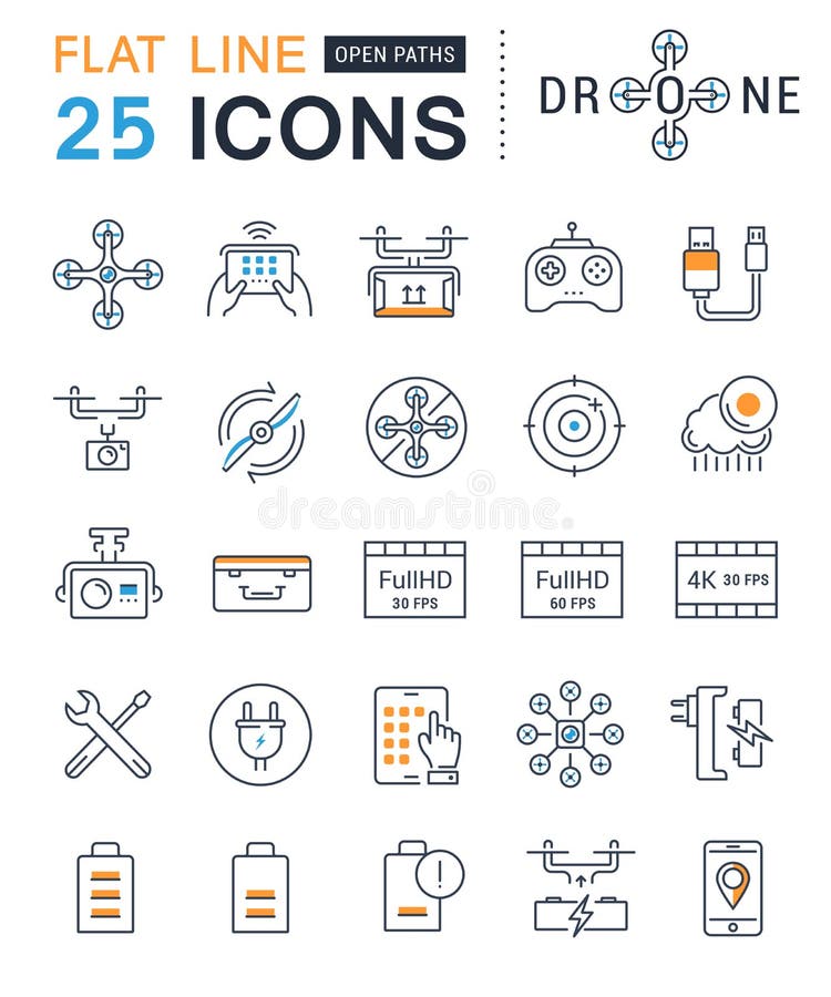 Set Vector Flat Line Icons Drones Stock Illustration - Illustration of ...
