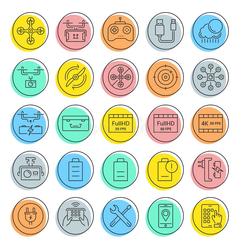 Set Vector Flat Line Icons Drones Stock Illustration - Illustration of ...