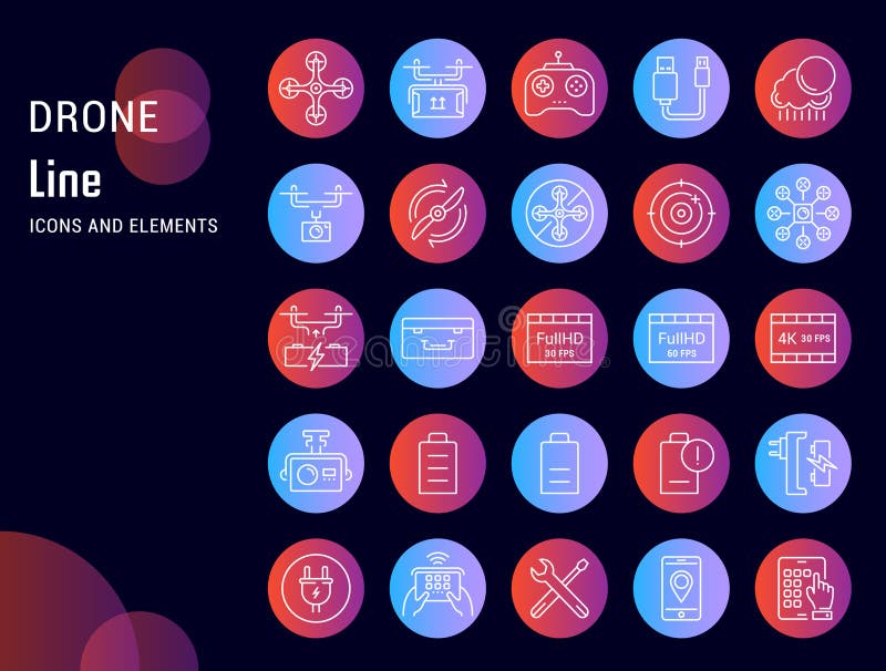 Set Vector Flat Line Icons Drones Stock Illustration - Illustration of ...