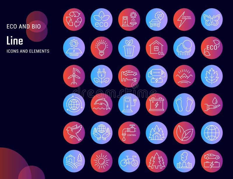 Set Vector Flat Line Icons Eco and Bio Stock Illustration ...