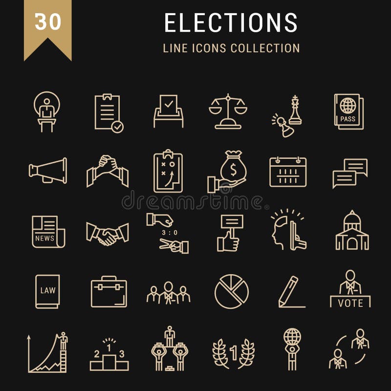 Set Vector Flat Line Icons Elections Stock Illustration - Illustration ...