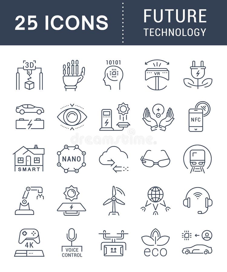 Set Vector Flat Line Icons Future Technology Stock Illustration ...