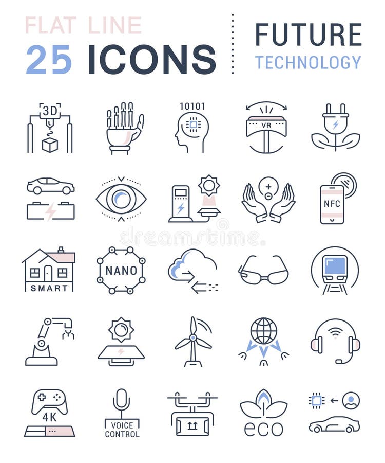 Set Vector Flat Line Icons Future Technology Stock Illustration ...