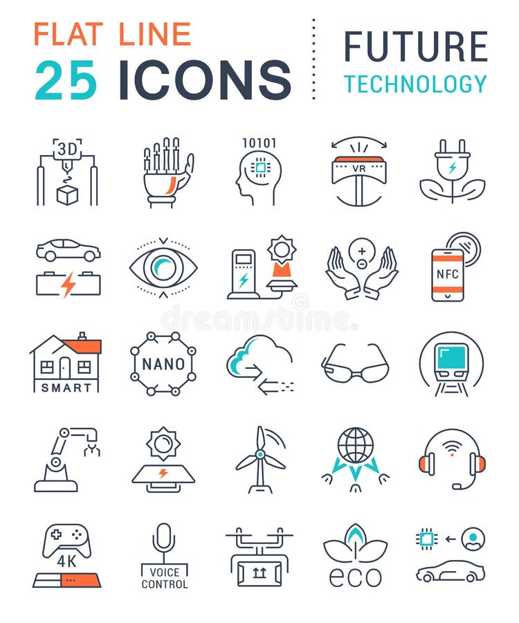 Set Vector Flat Line Icons Future Technology Stock Illustration ...