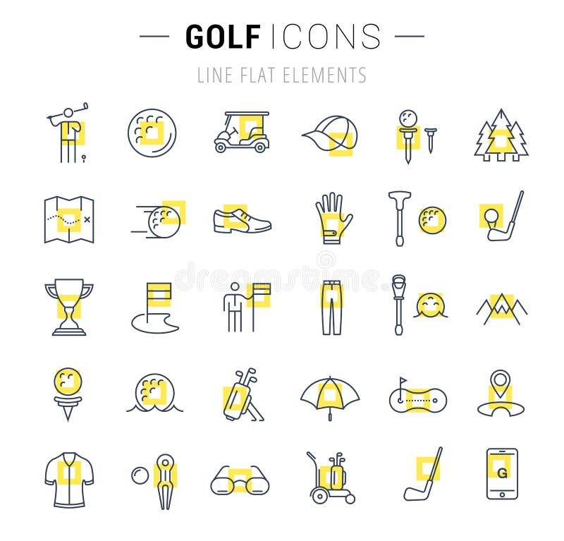 Set Vector Flat Line Icons Golf Stock Illustration - Illustration of ...