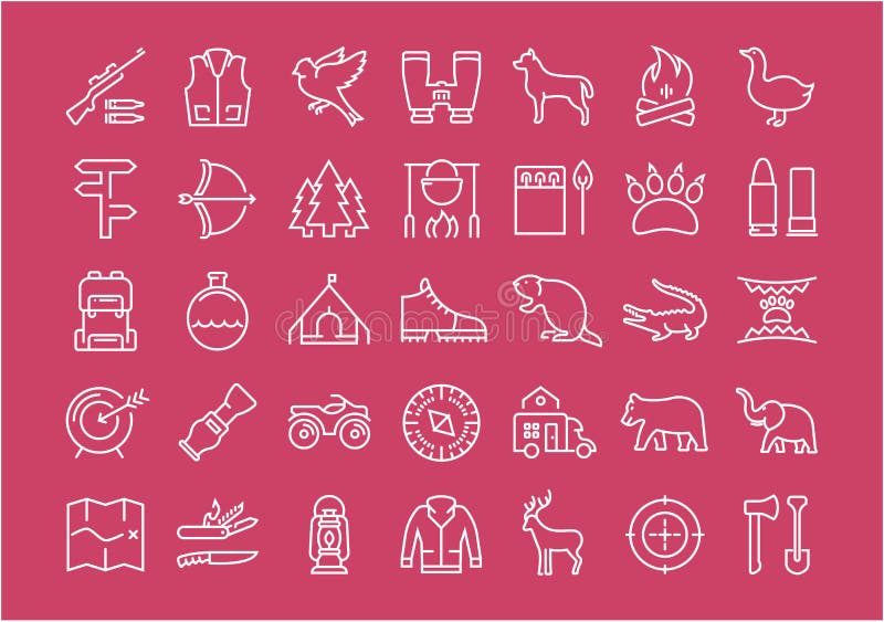 Set Vector Flat Line Icons Hunting Stock Illustration - Illustration of ...