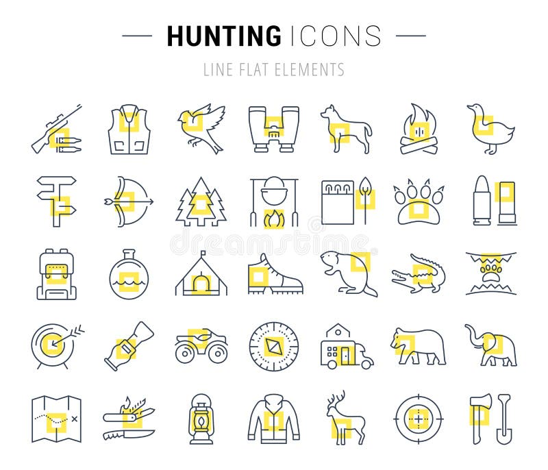 Set Vector Flat Line Icons Hunting Stock Illustration - Illustration of ...