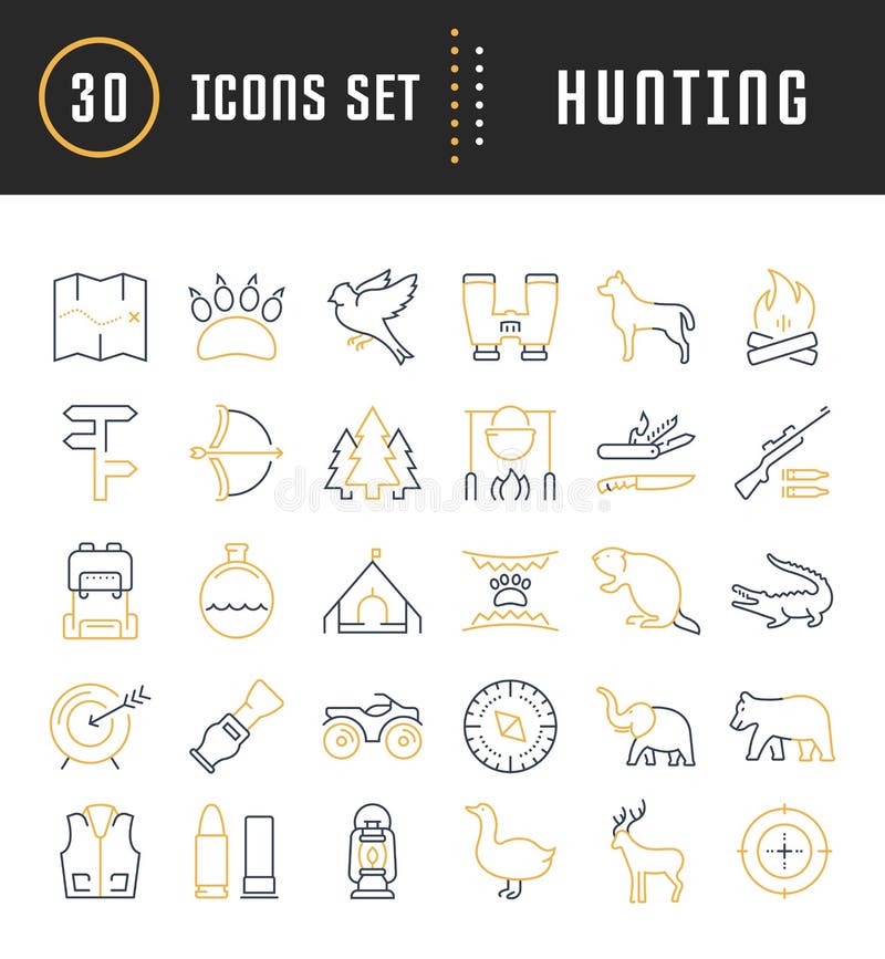 Set Vector Flat Line Icons Hunting Stock Illustration - Illustration of ...