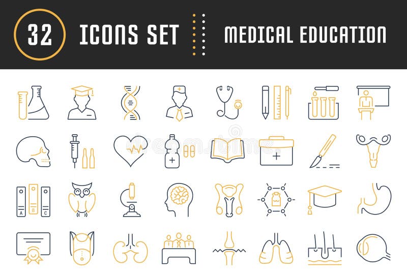 Set Vector Flat Line Icons Medical Education Stock Illustration ...