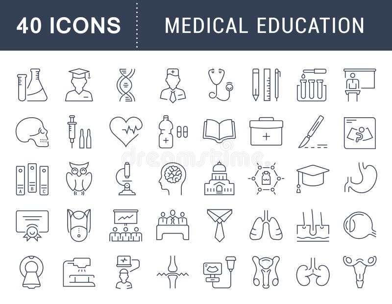 Set Vector Flat Line Icons Medical Education Stock Illustration ...