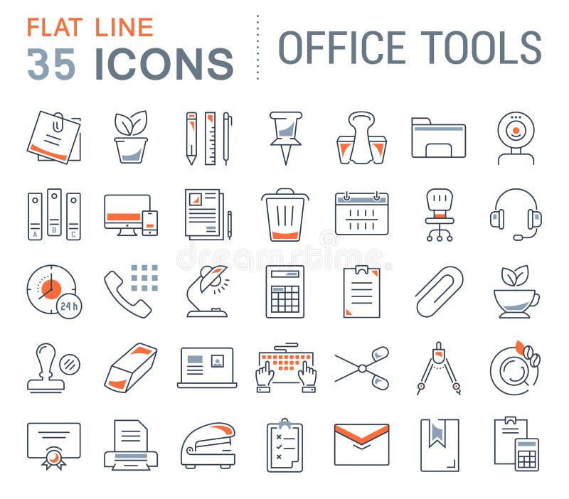 Set Vector Flat Line Icons Office Tools Stock Illustration ...