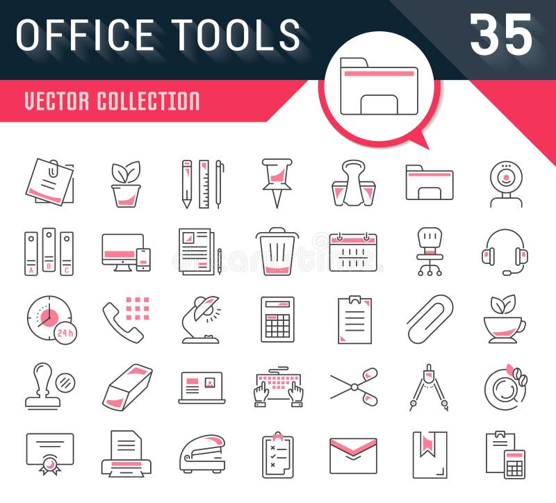 Set Vector Flat Line Icons Office Tools Stock Illustration ...