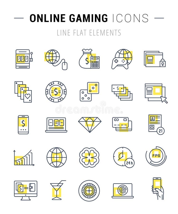 Set Vector Flat Line Icons Online Gaming Stock Illustration ...