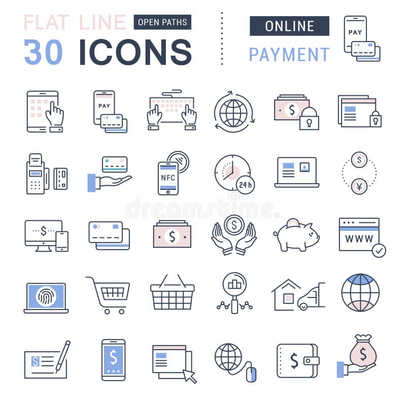 Set Vector Flat Line Icons Online Payment Stock Illustration ...