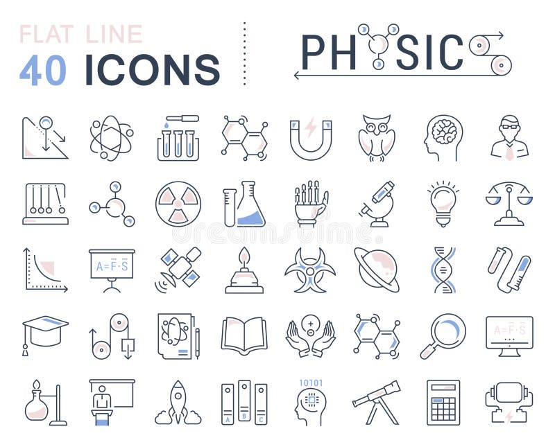 Set Vector Flat Line Icons Physic Stock Illustration - Illustration of ...