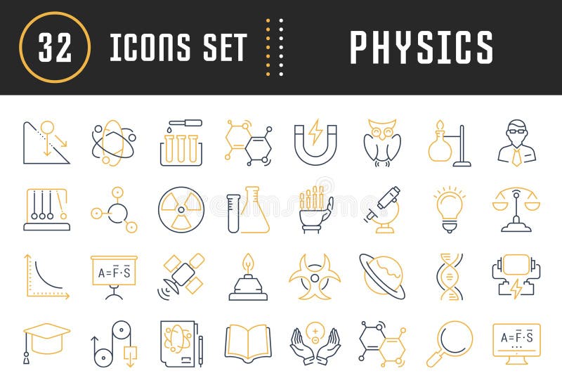 Set Vector Flat Line Icons Physic Stock Illustration - Illustration of ...