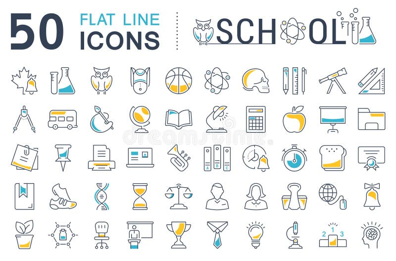 Set Vector Flat Line Icons School Stock Illustration - Illustration of ...