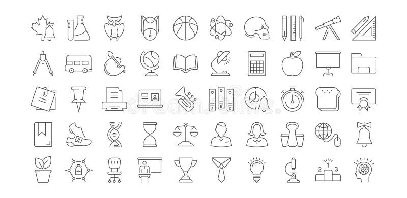 Set Vector Flat Line Icons School Stock Illustration - Illustration of ...