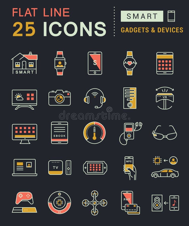 Set Vector Flat Line Icons Smart Device Stock Illustration ...
