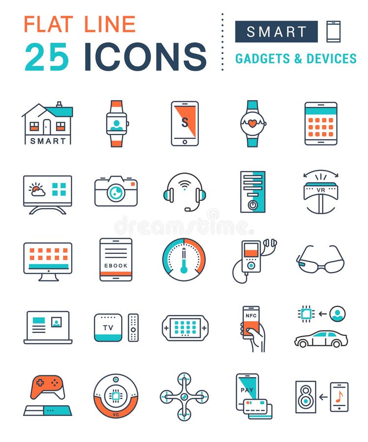 Set Vector Flat Line Icons Smart Device Stock Illustration ...