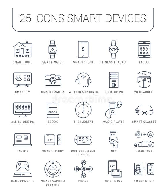 Set Vector Flat Line Icons Smart Device Stock Illustration ...