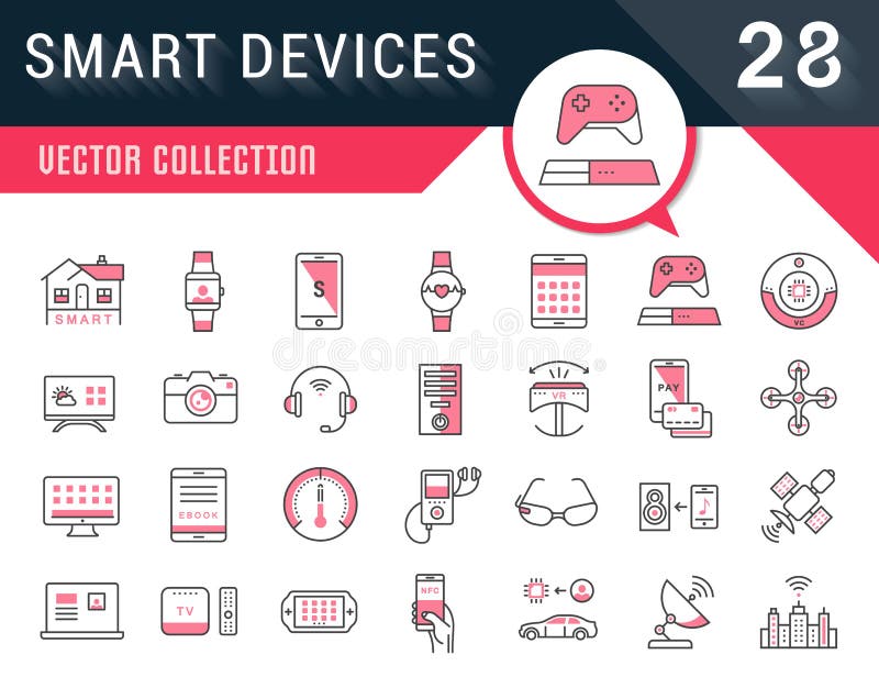 Set Vector Flat Line Icons Smart Device Stock Illustration ...