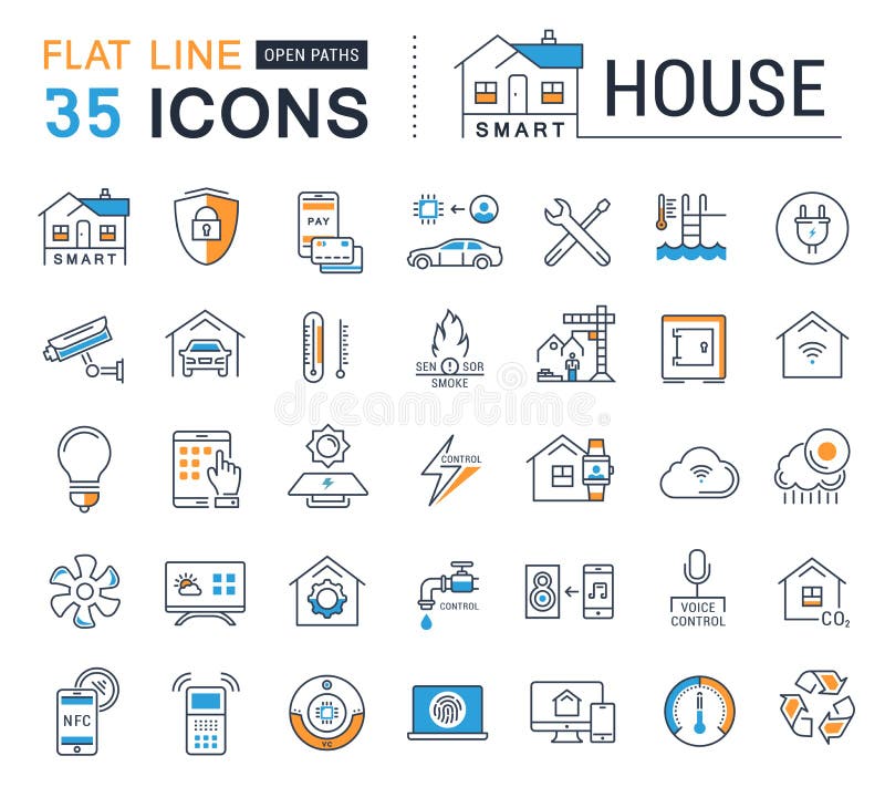 Set Vector Flat Line Icons Smart House Stock Illustration ...