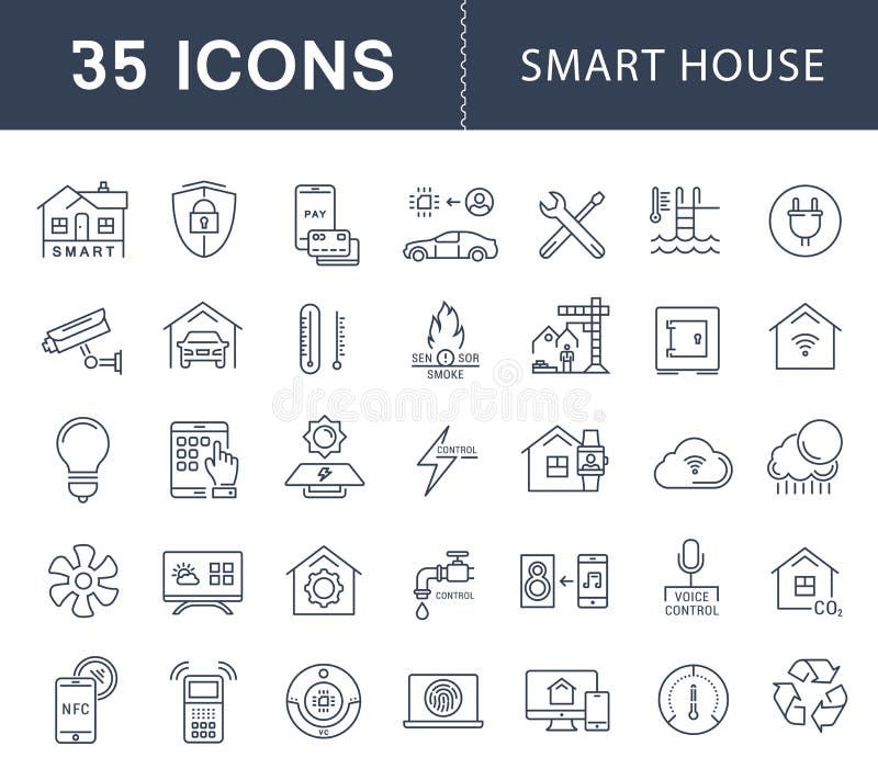 Set Vector Flat Line Icons Smart House Stock Illustration ...
