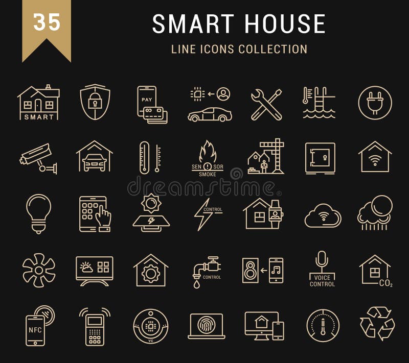 Set Vector Flat Line Icons Smart House Stock Illustration ...