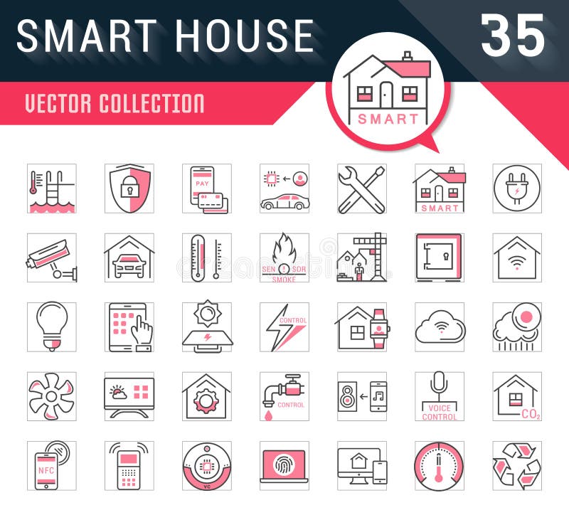 Set Vector Flat Line Icons Smart House Stock Illustration ...