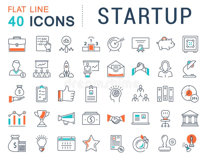 Set Vector Flat Line Icons School Stock Illustration - Illustration of ...